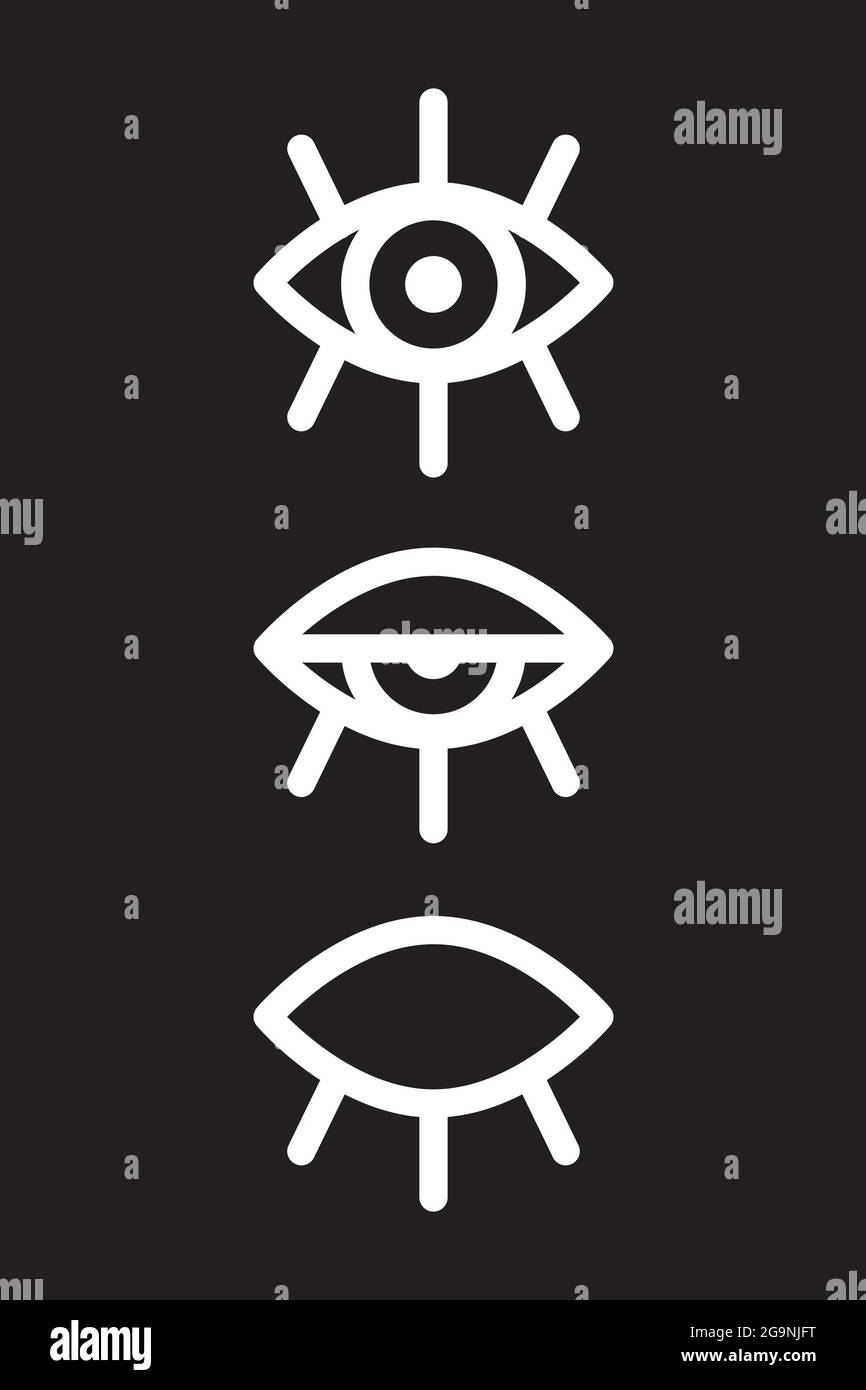 Black and white poster with line of open and closed eyes. Conceptual ...