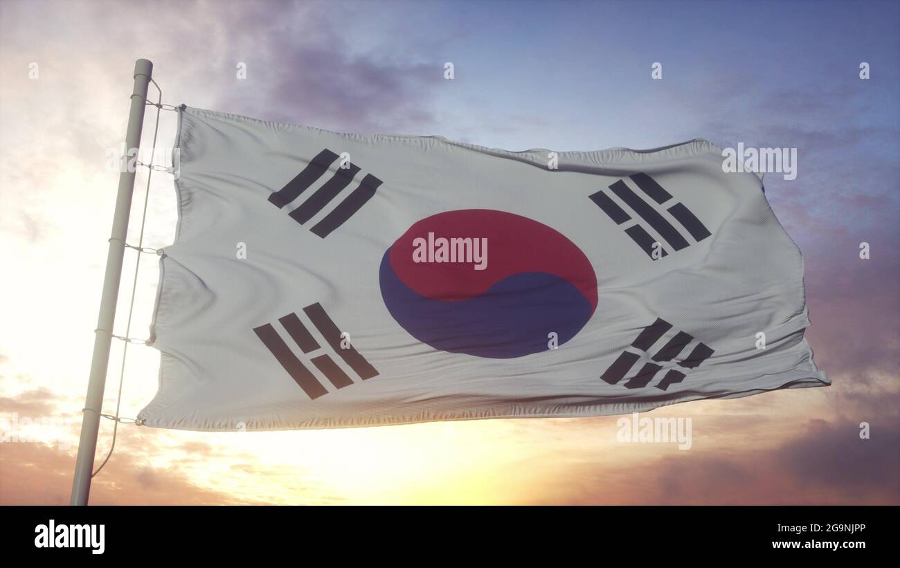 South Korean flag waving in the wind. National flag of South Korea. 3d ...