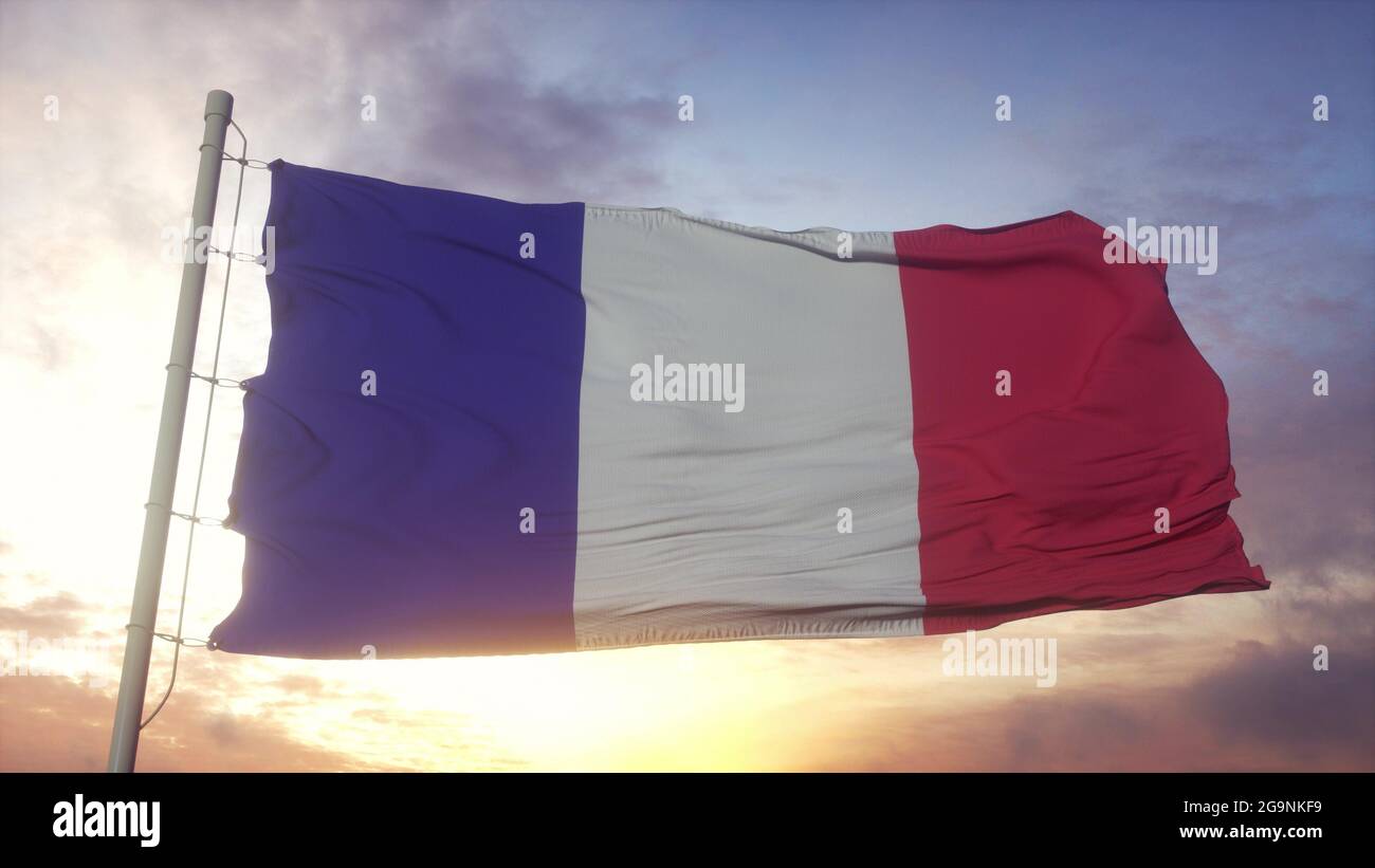 Flag of France waving in the wind. French Republic flag closeup. 3d ...