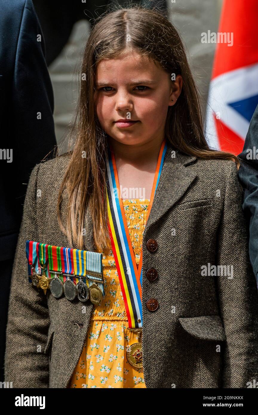 London, UK. 27th July, 2021. Brooke Morris, 9, great Granddaughter of ...