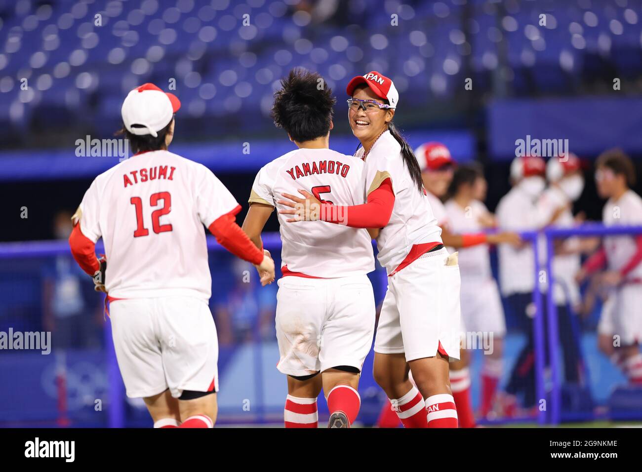 Kanagawa, Japan. 27th July, 2021. (L-R)Mana Atsumi, Yu Yamamoto, and ...