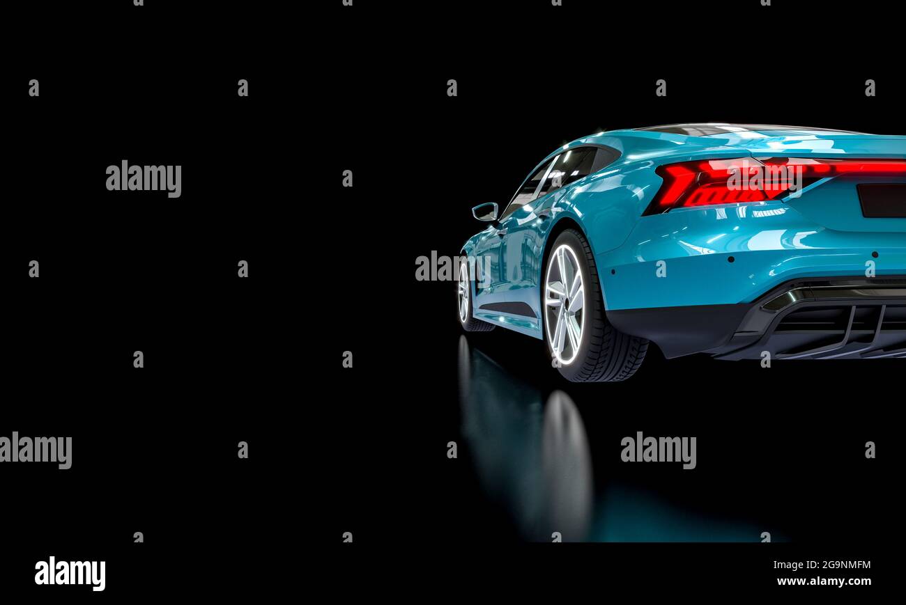 blue super car on a dark background. 3d render Stock Photo - Alamy