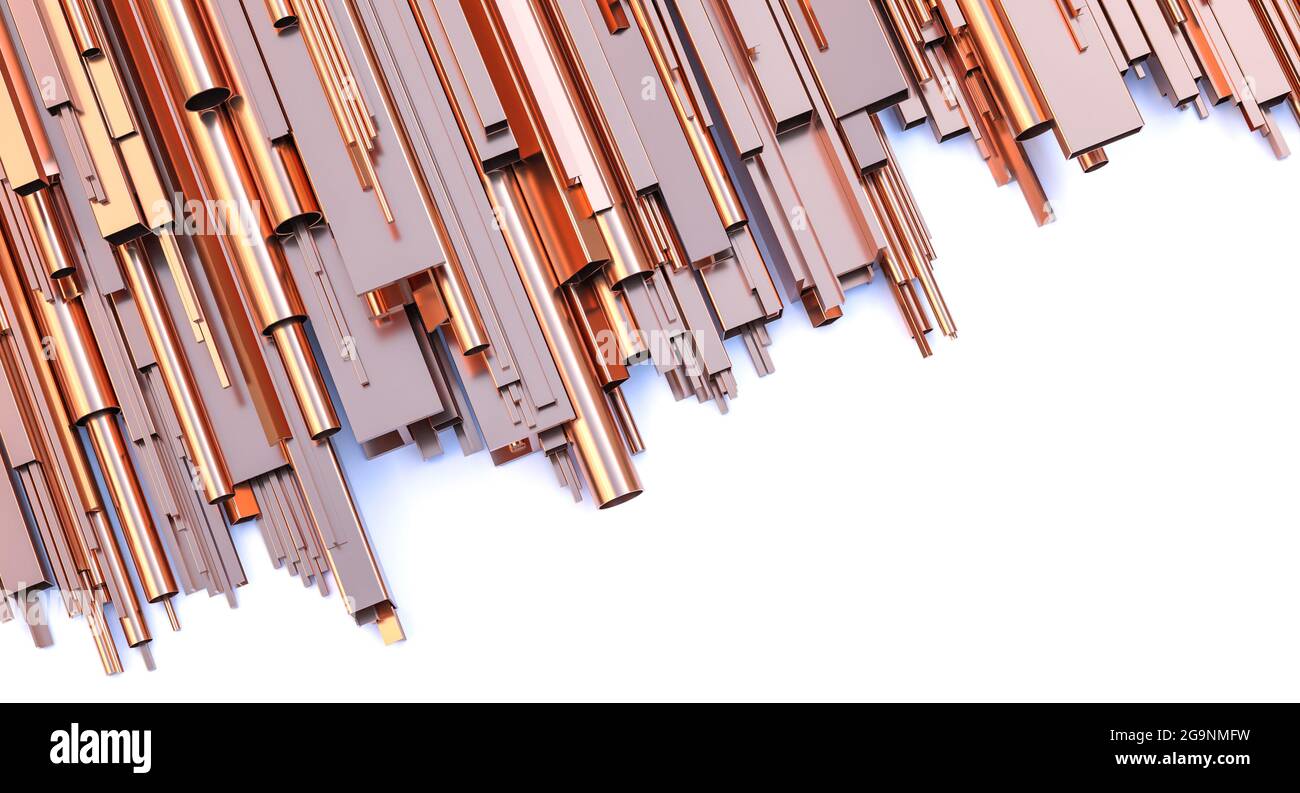 copper profiles and pipes on a white background. 3d render Stock Photo ...