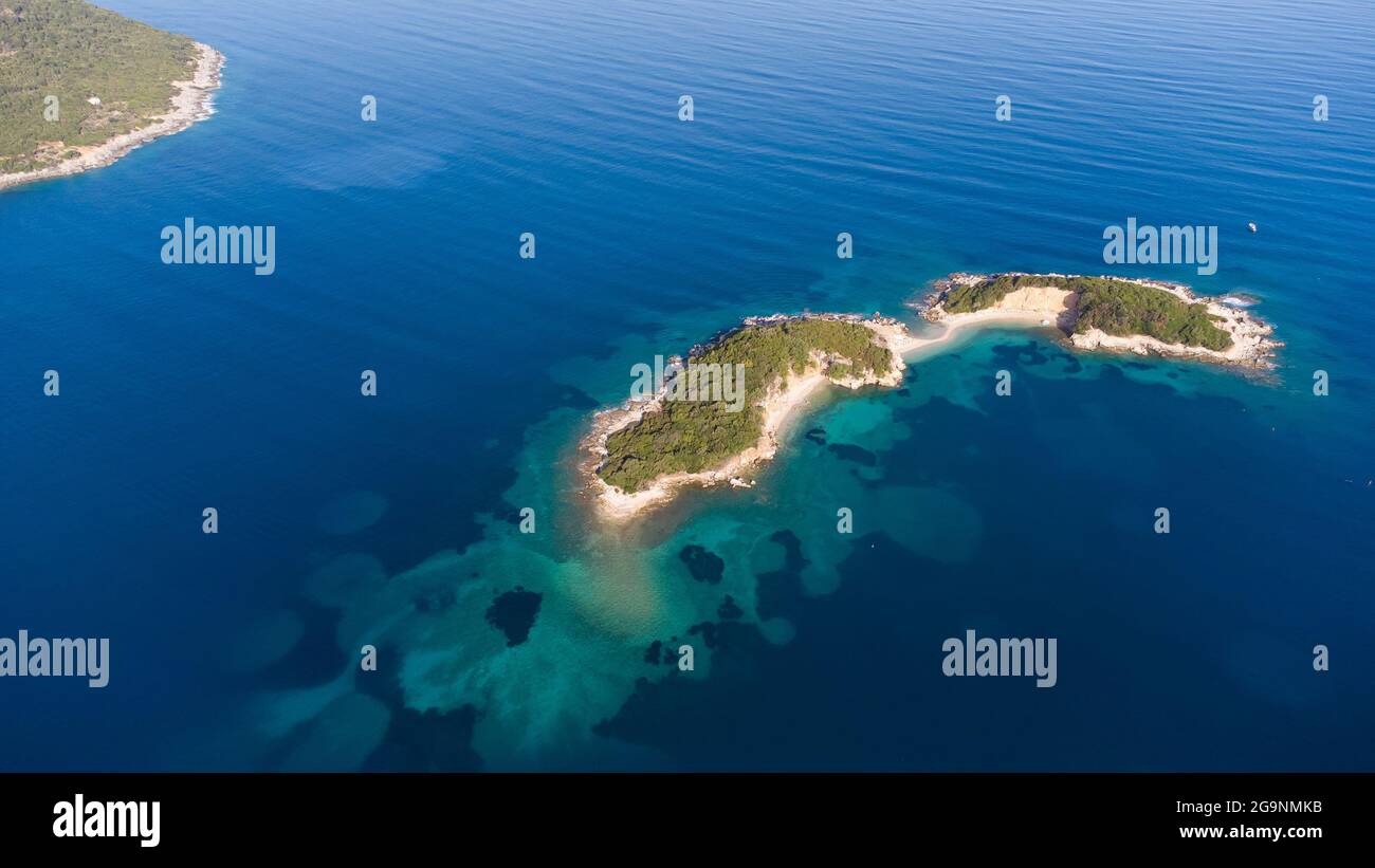Beautiful beach with blue sea in Ksamil. Albania, Europe Stock Photo ...