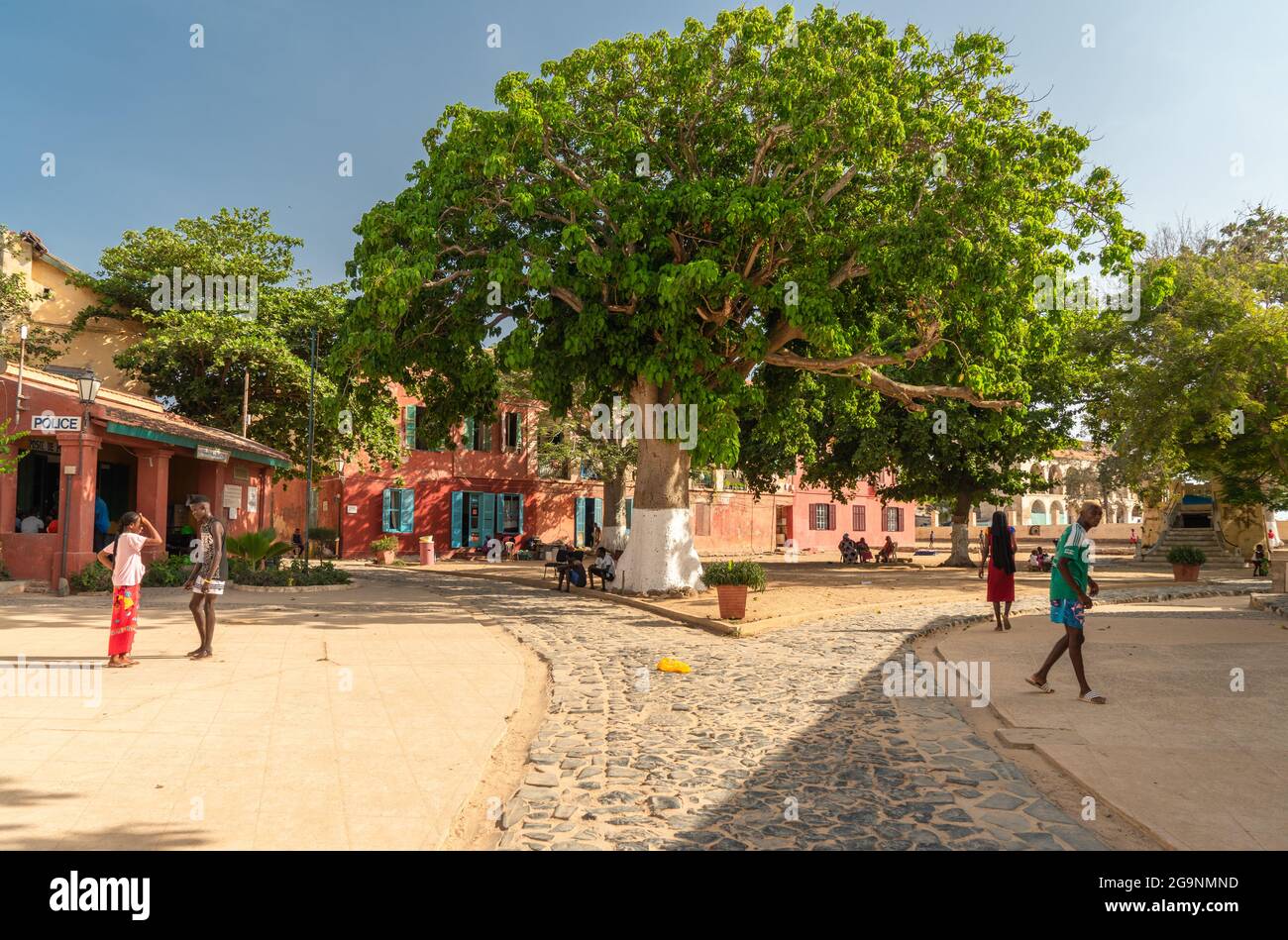 Colorfull streets of Goree island, Dakar, Senegal. Island is known for ...