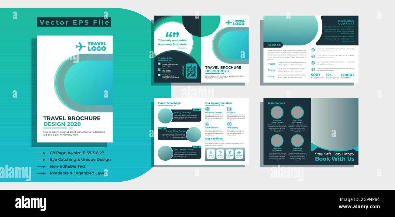 08 Page Travel agency and Tour trifold brochure layout premium vector ...