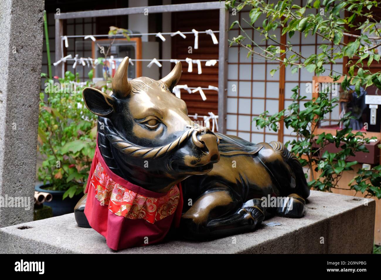 Caressing this nade-ushi bronze cow in the Nishiki Tenmangu shrine to ...