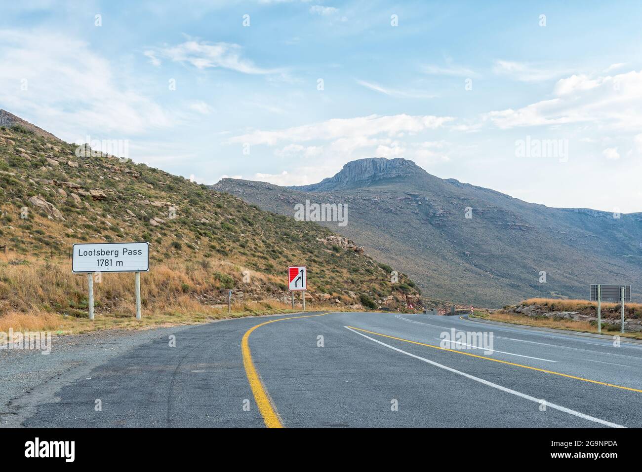 Name board, with height detail, at the top of the Lootsberg Pass on ...