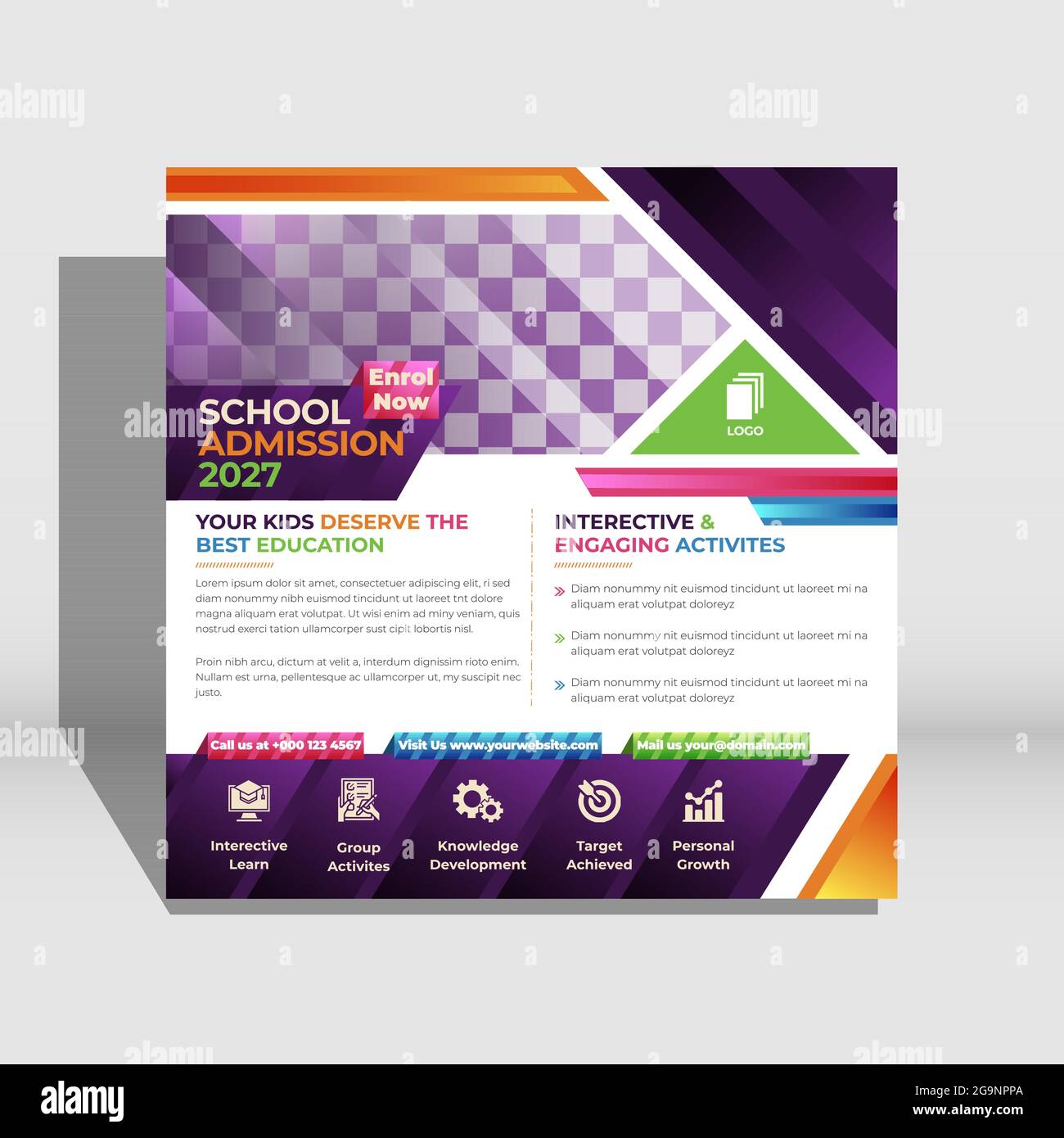 purple pink colorful gradient school admission kids care Flyer premium ...