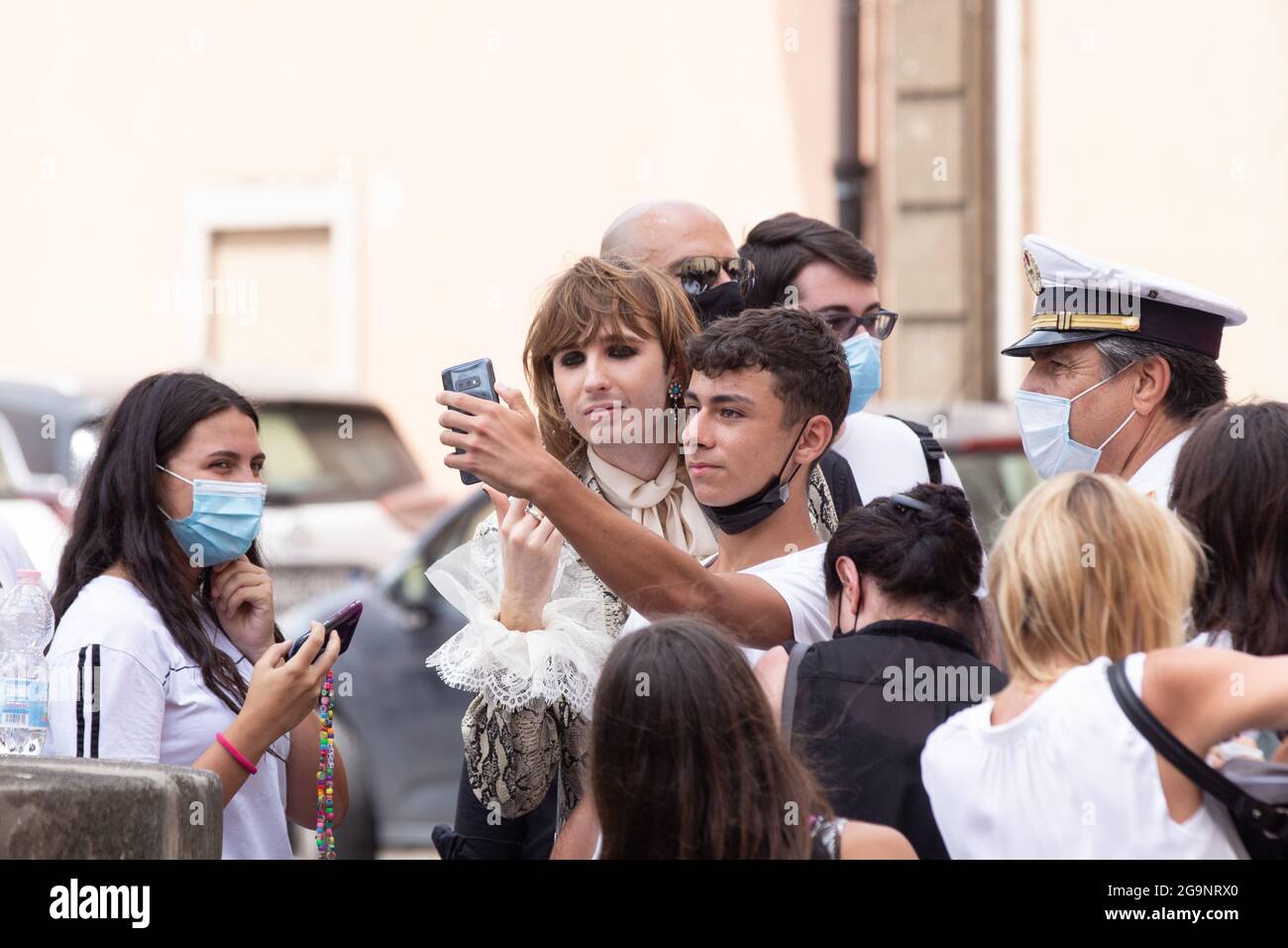 Rome, Italy. 27th July, 2021. Members of Italian rock band Maneskin ...