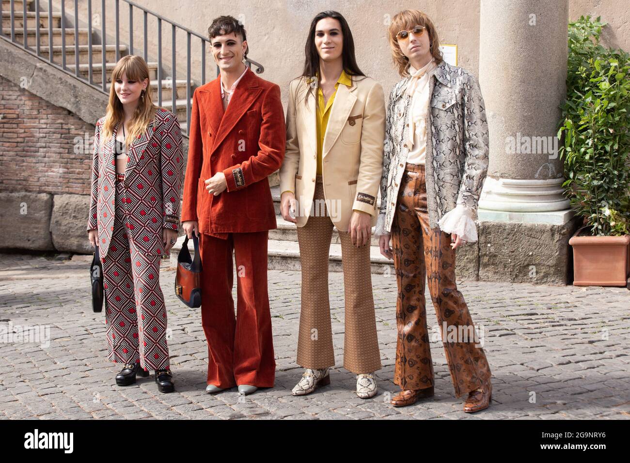 Rome, Italy. 27th July, 2021. Italian rock band "Maneskin" in front of ...