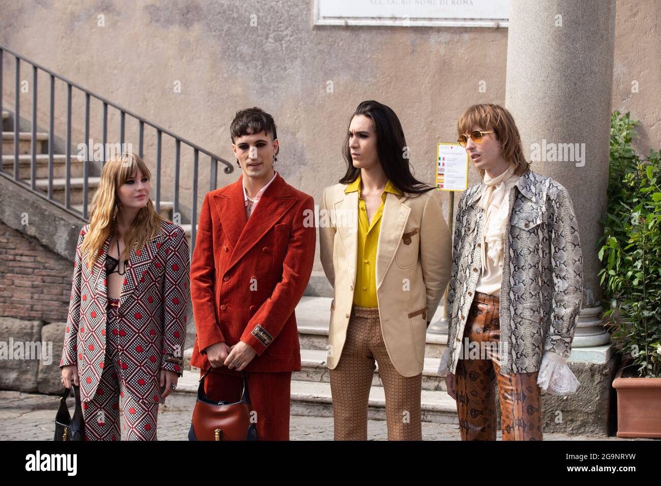 Rome, Italy. 27th July, 2021. Italian rock band "Maneskin" in front of ...