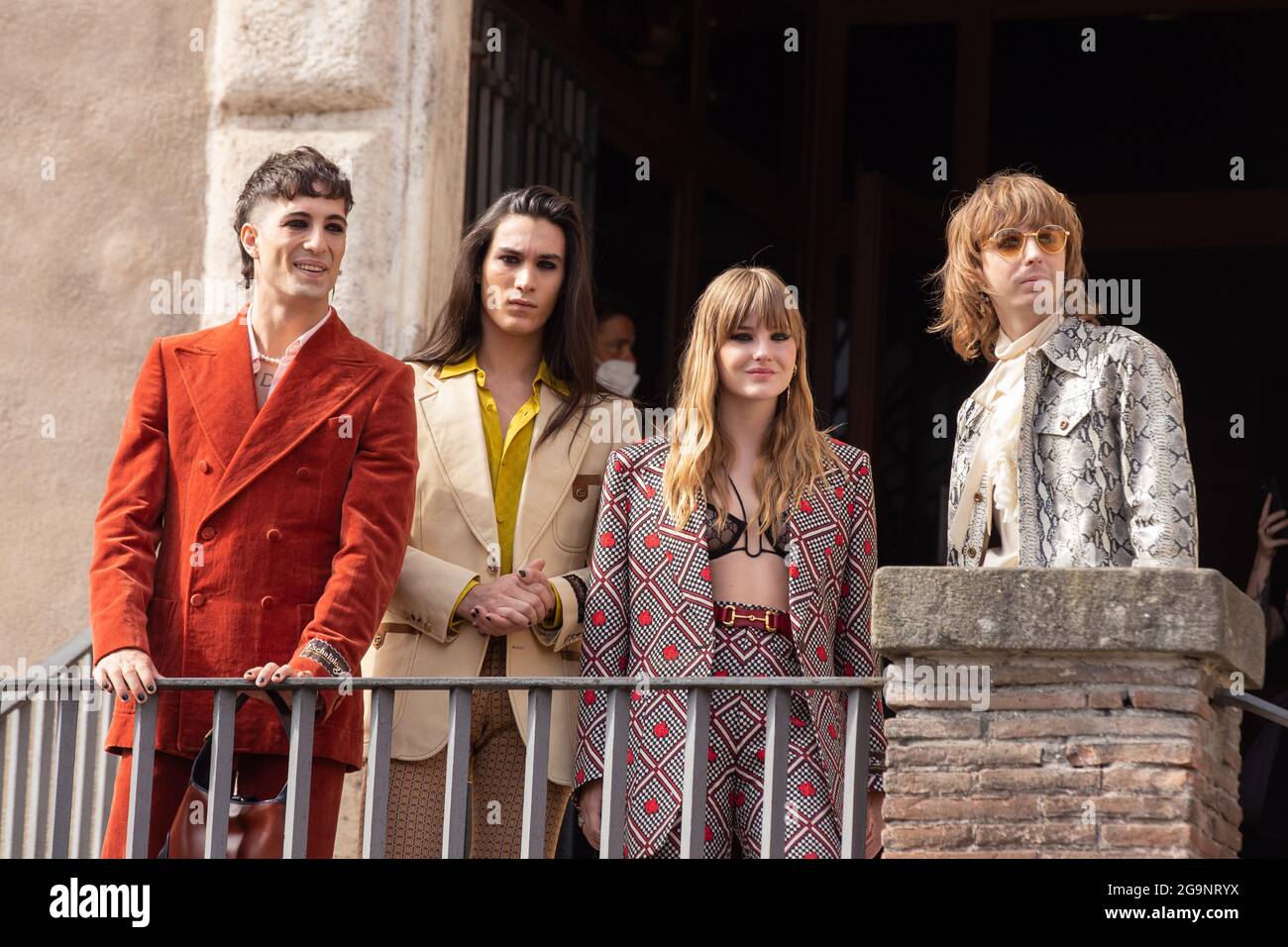 Rome, Italy. 27th July, 2021. Italian rock band "Maneskin" in front of ...