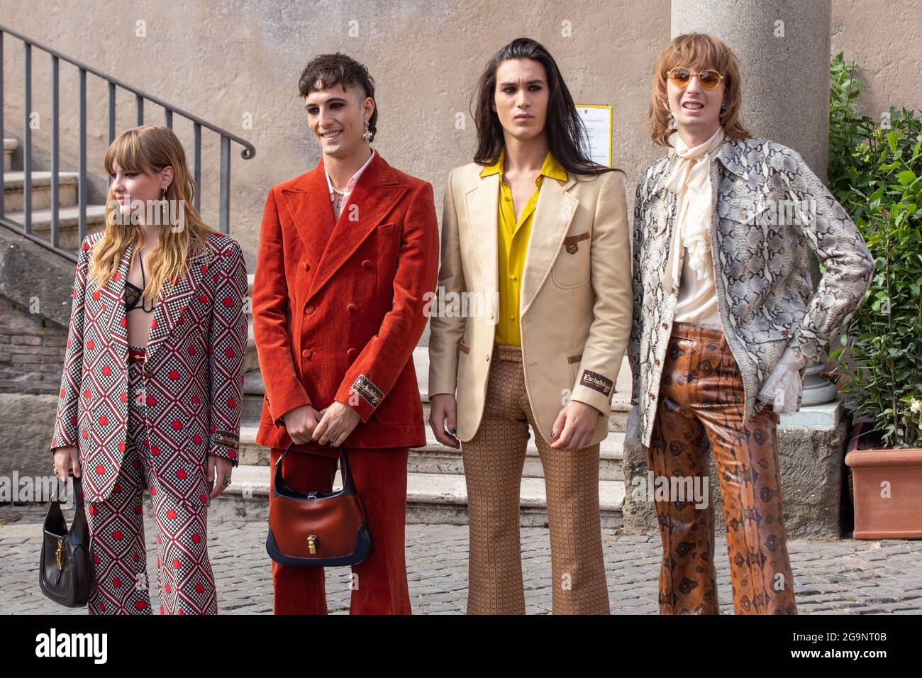 Rome, Italy. 27th July, 2021. Italian rock band "Maneskin" in front of ...