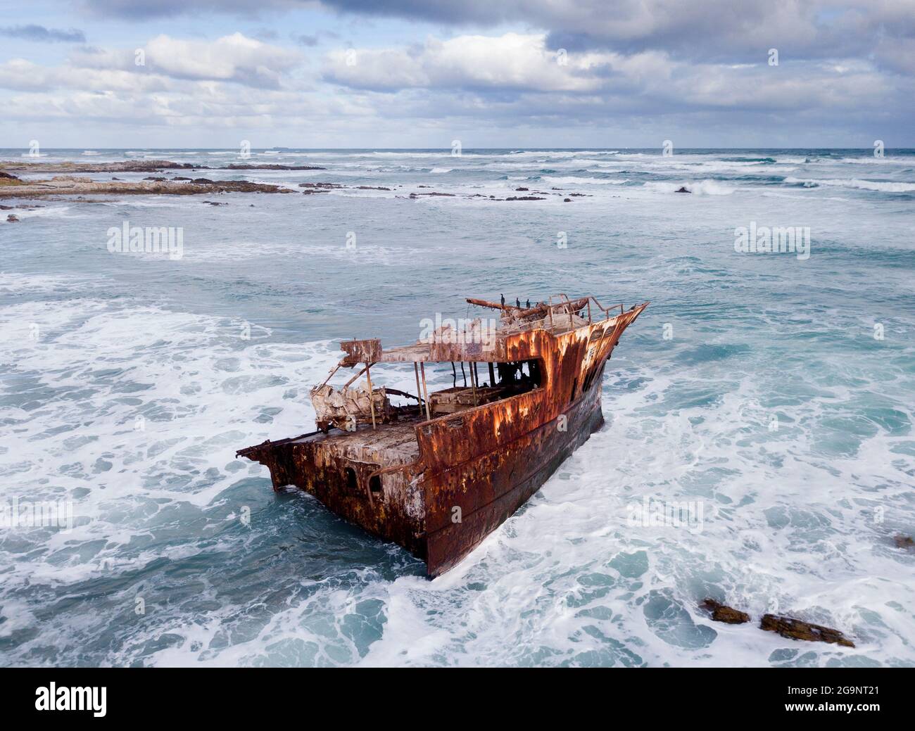 Aerial old shipwreck in ocean hi-res stock photography and images - Alamy