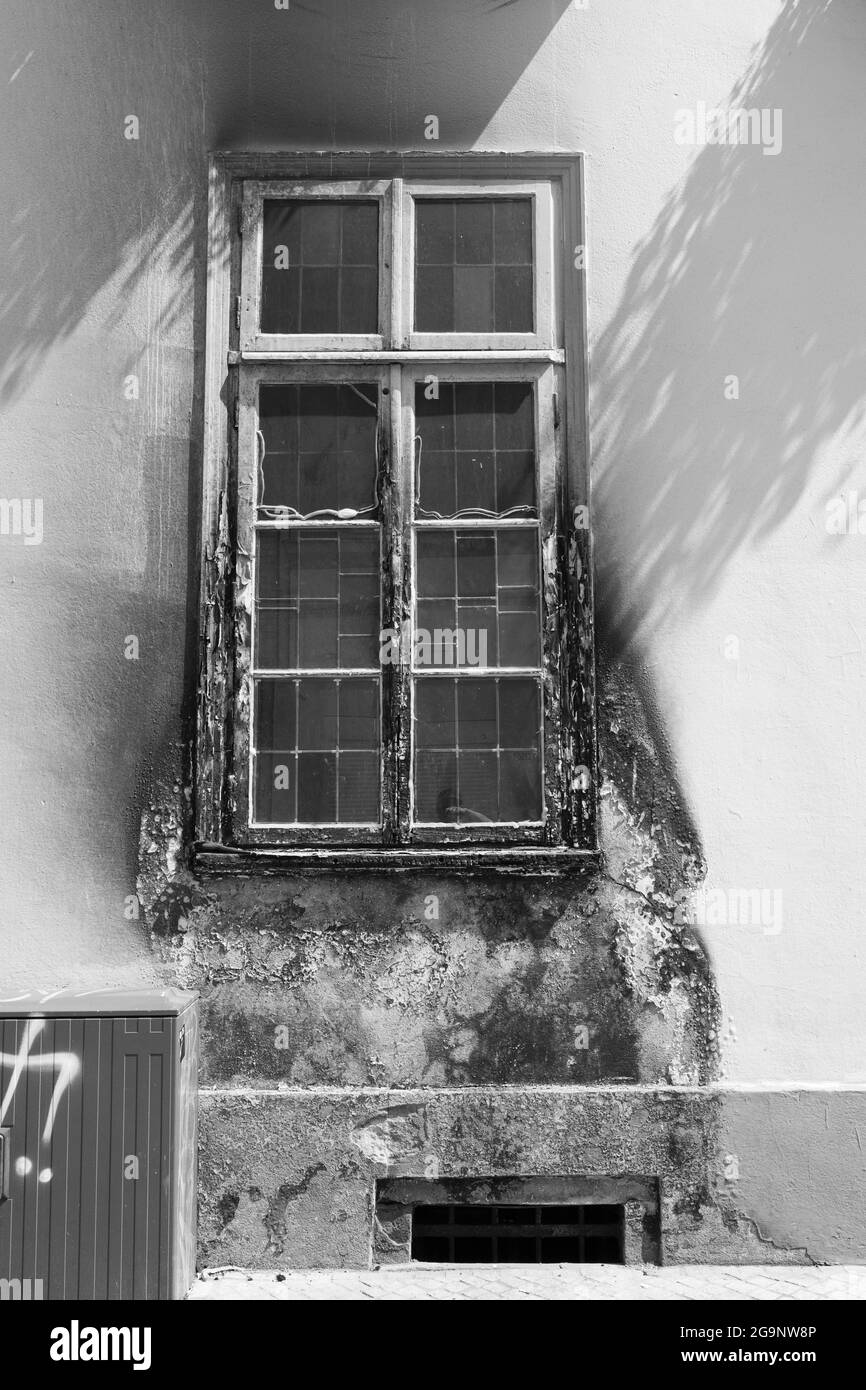 Burned facade with window Stock Photo - Alamy