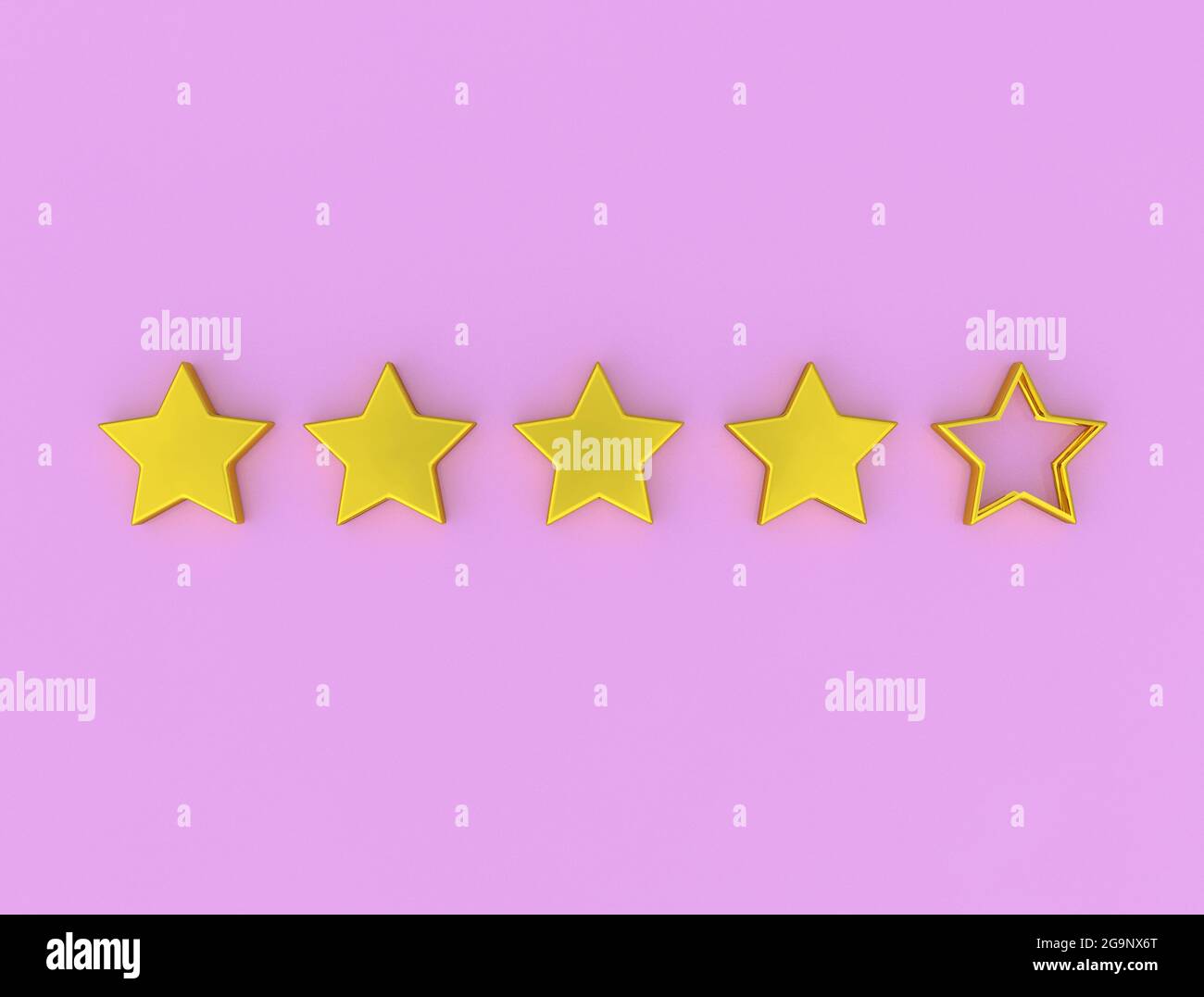 Four gold stars on a pink background. Rating of a hotel, restaurant ...