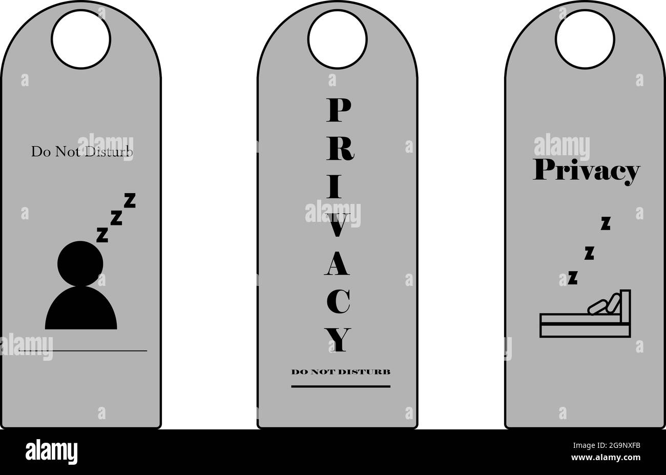 Gray door signs for "PRIVACY" are isolated in the white background ...