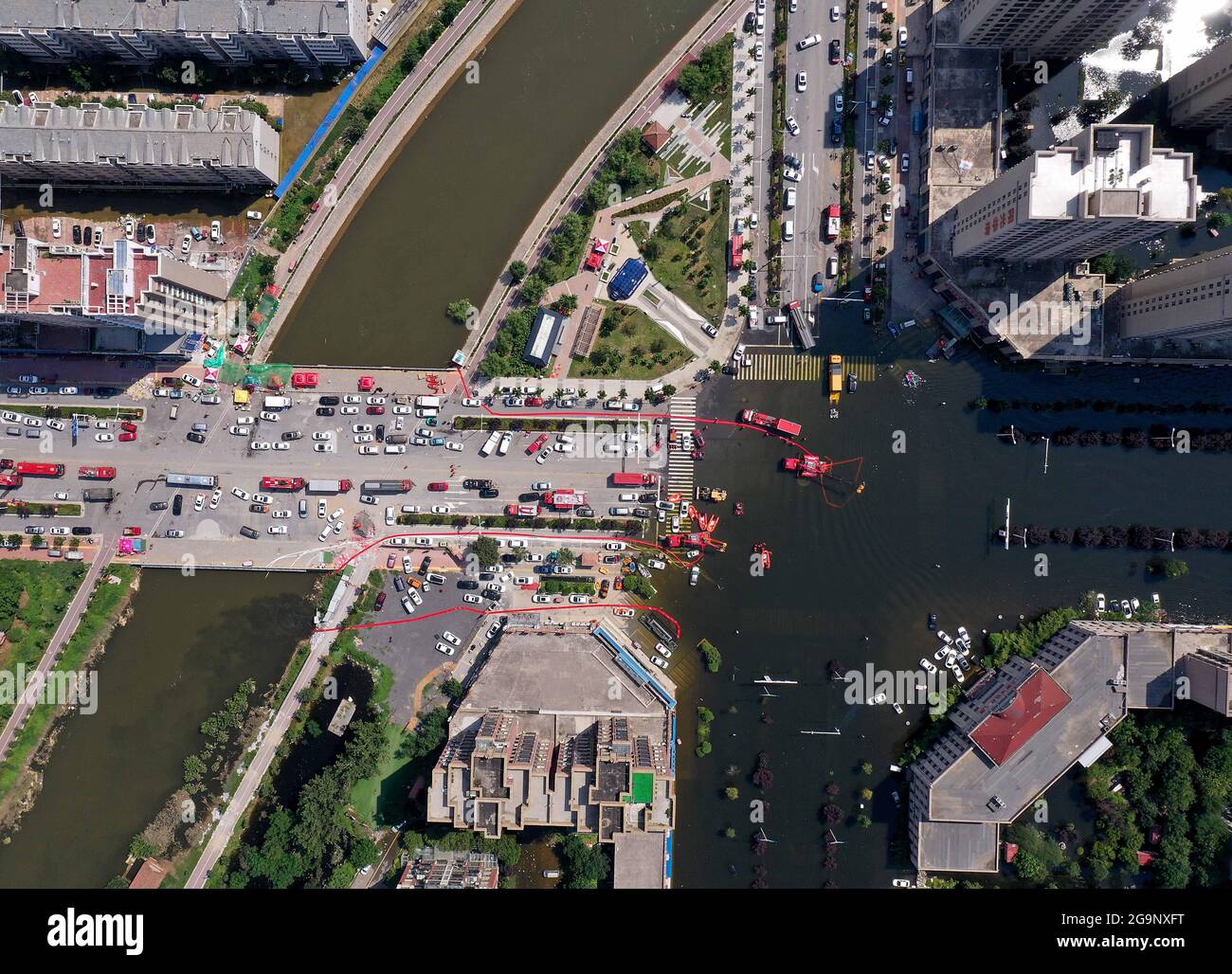 Weihui, China's Henan Province. 27th July, 2021. Aerial photo shows ...