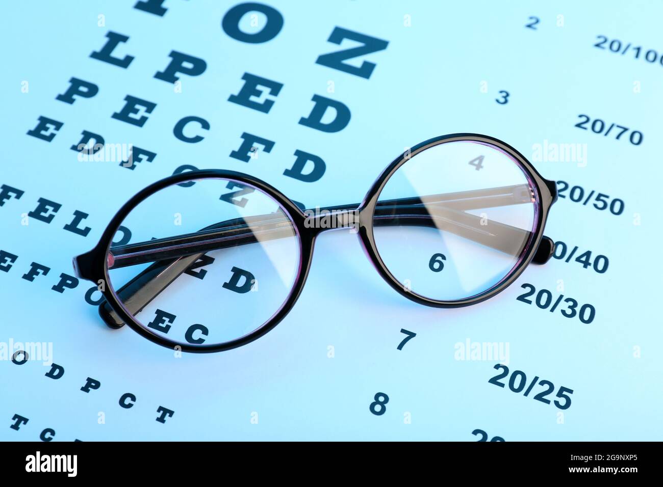 Glasses on eye chart close-up Stock Photo - Alamy