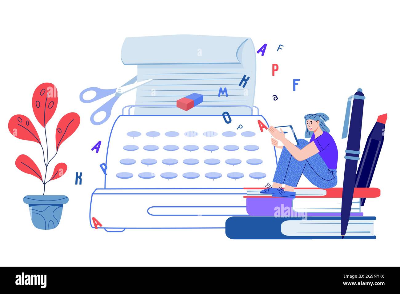 Copywriting concept banner with copywriter or blogger female character ...