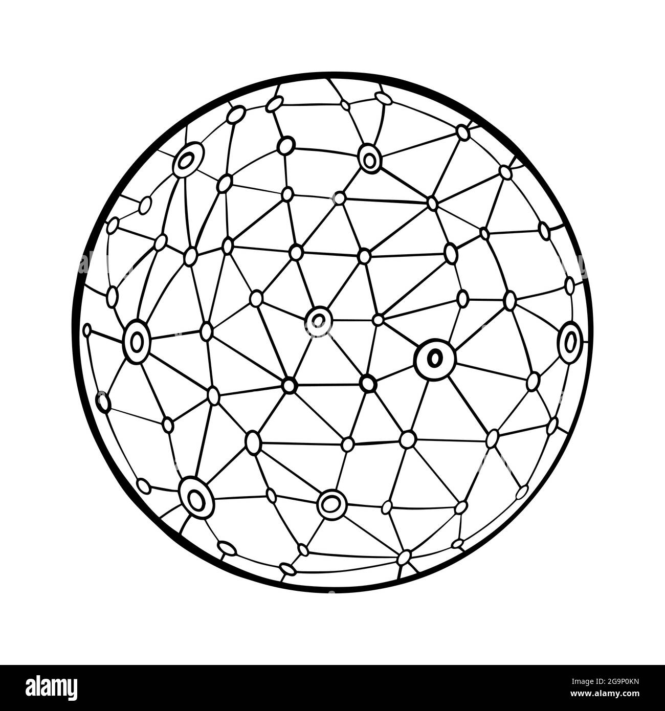Global network hand drawn concept. Connected dots on a sphere. Vector ...