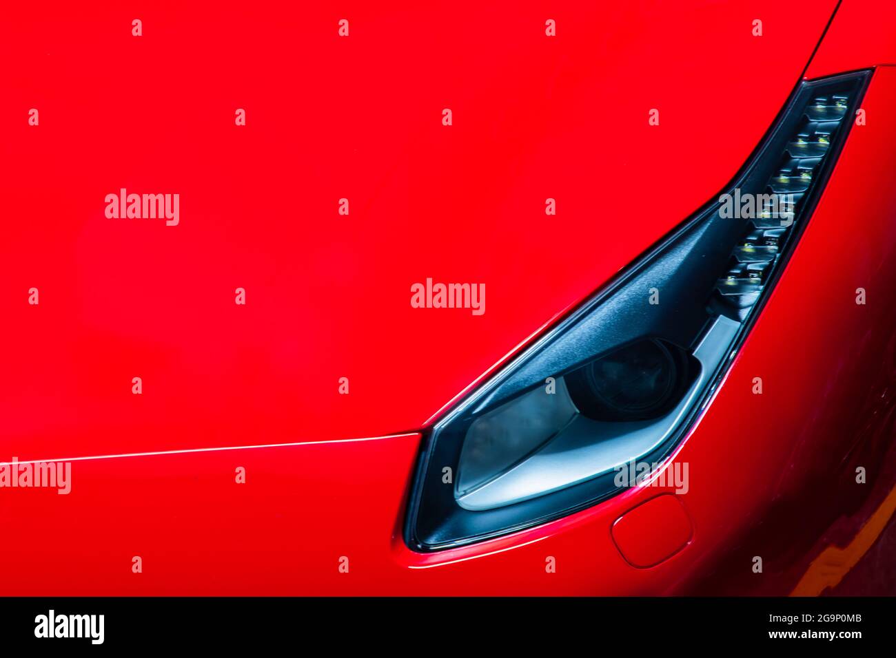 Bangkok, Thailand - 26 Jul 2021 : Close-up of Headlights of Red Ferrari ...