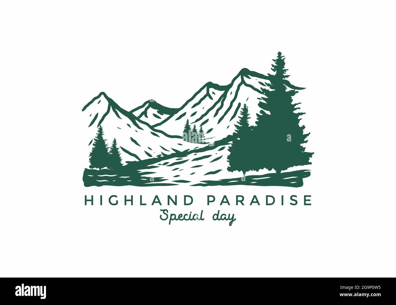 Highland paradise vintage illustration drawing design Stock Vector ...
