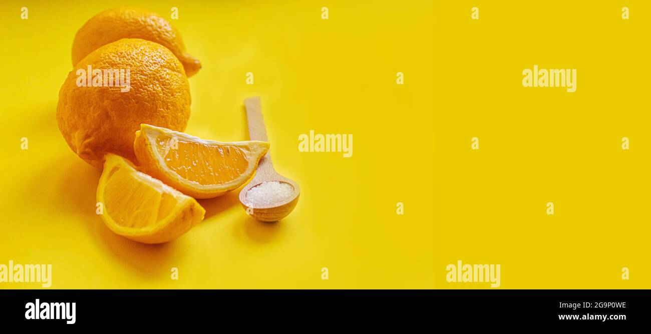 Citric acid on a yellow background. Selective focus.nature Stock Photo ...