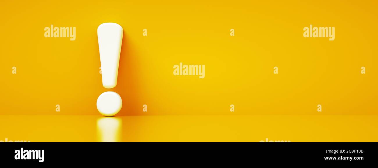 exclamation mark over yellow background, 3d rendering, panoramic layout ...