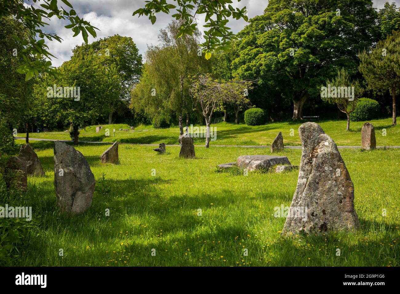 UK, Wales, Ceredigion, Cardigan, Gorsedd stones commemorating 1976 ...