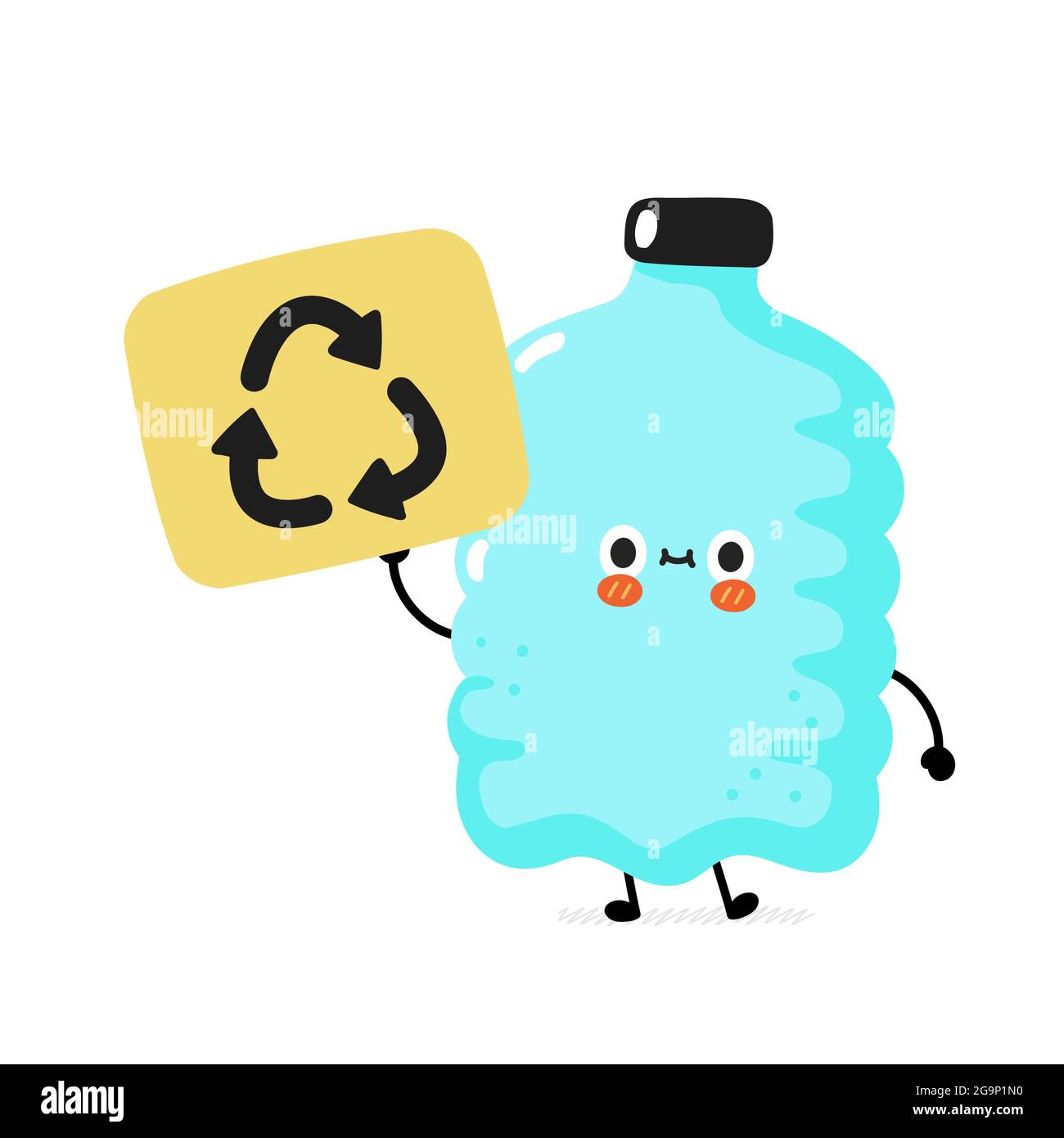Cute funny happy smile plastic bottle character hold recycle sign ...