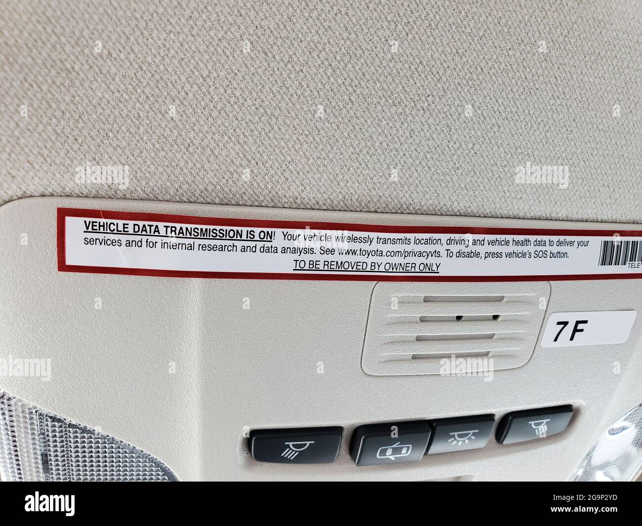 Warning label on Toyota automobile indicating that the vehicle ...