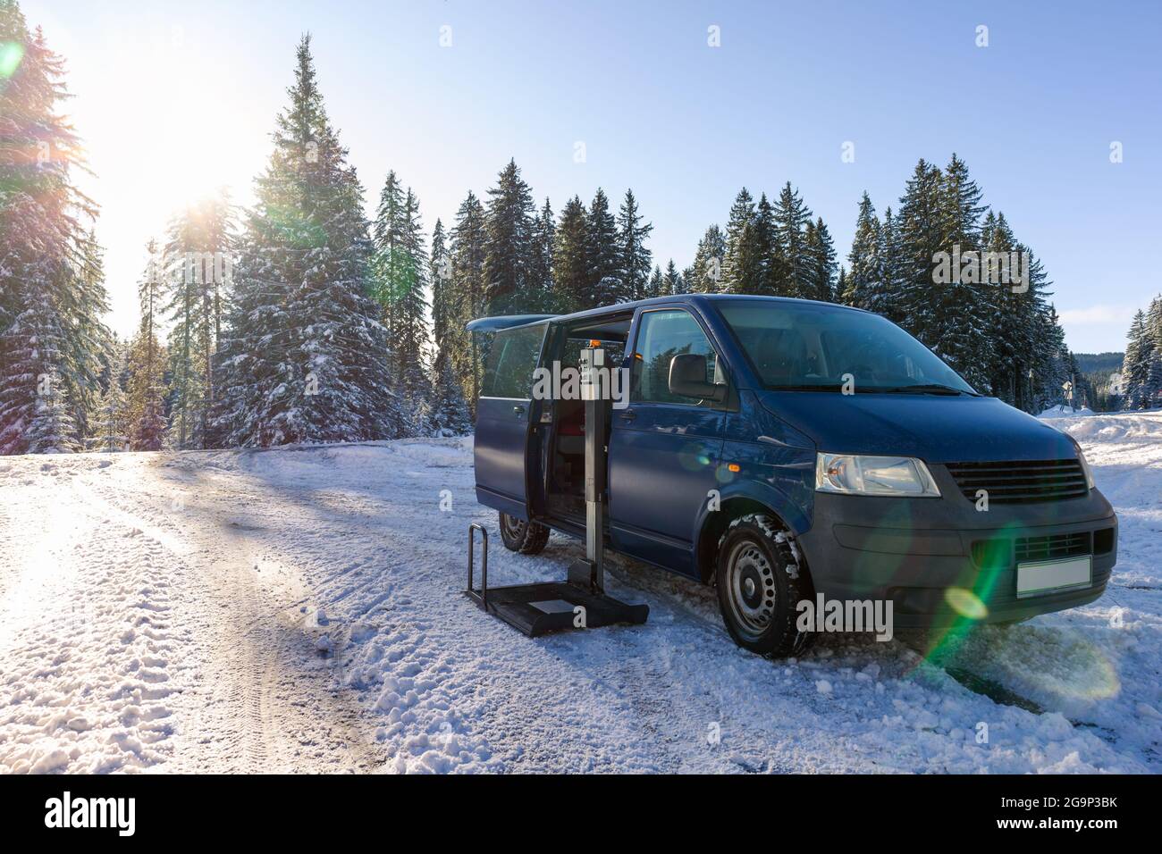 Transport for disabled persons on wheelchair. Accessible van with lift ...
