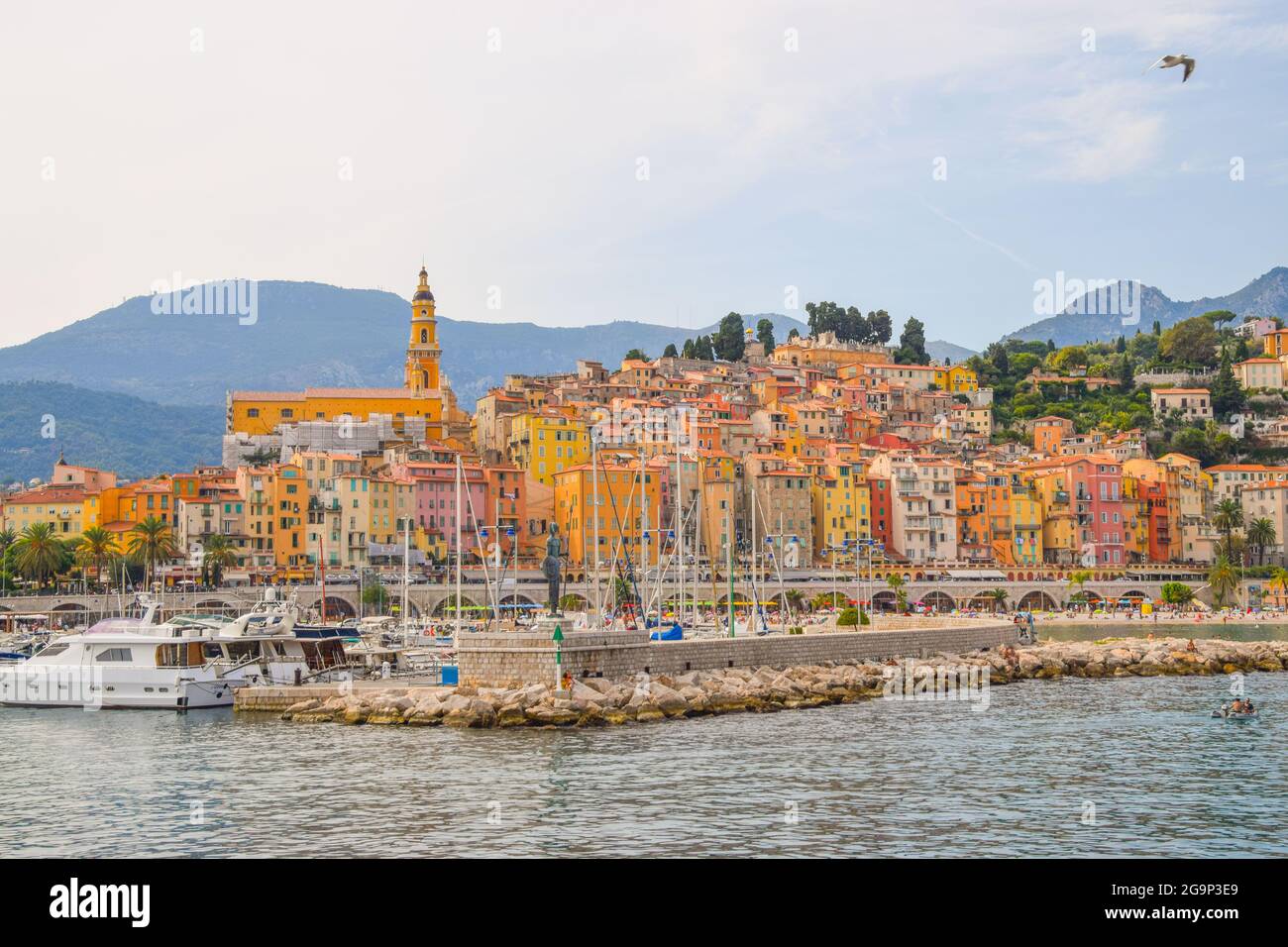Menton port and Old Town, South of France, September 2019. Credit: Vuk ...
