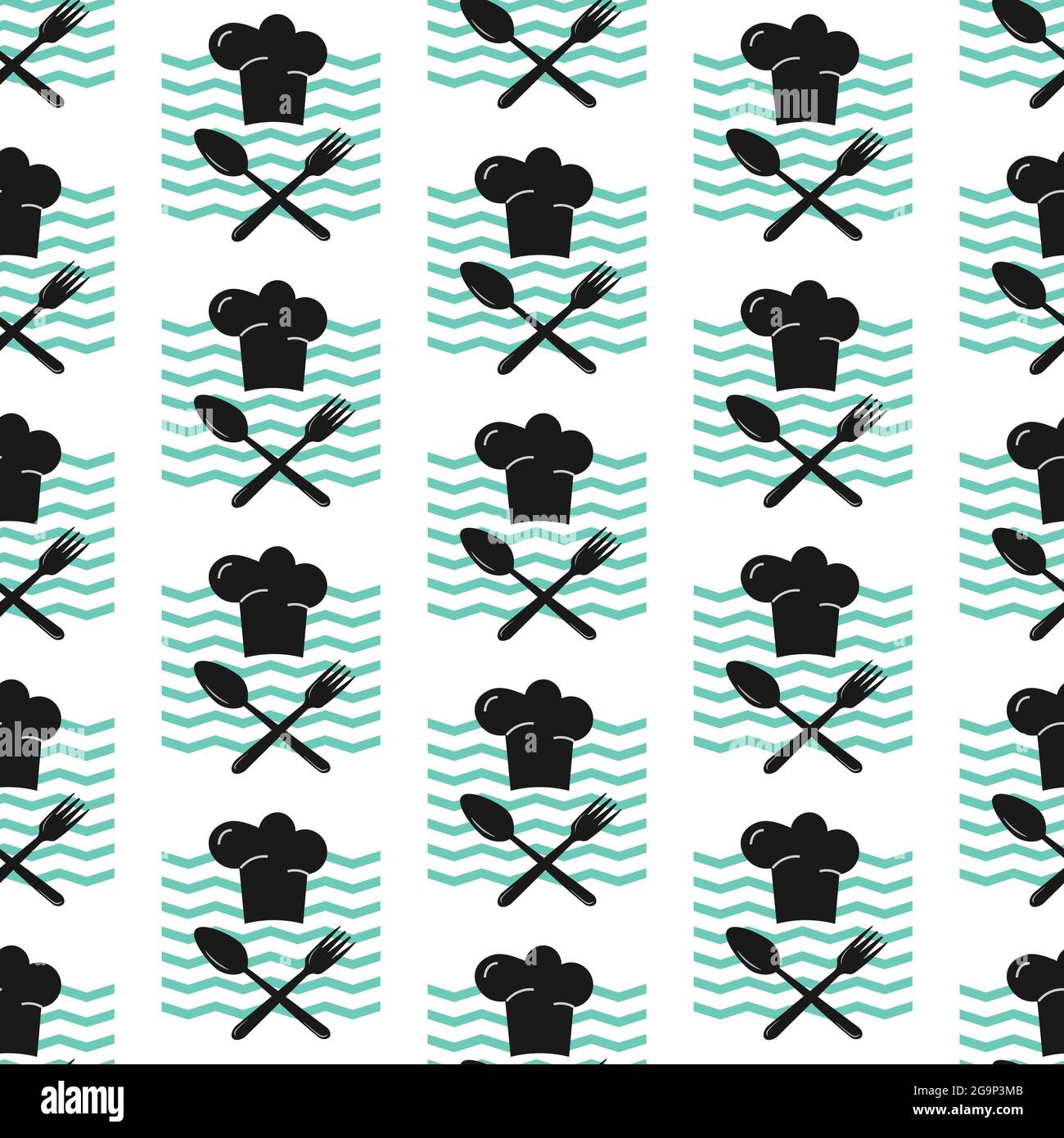 Pattern with a chefs cap, spoon and fork. Vector illustration Stock ...