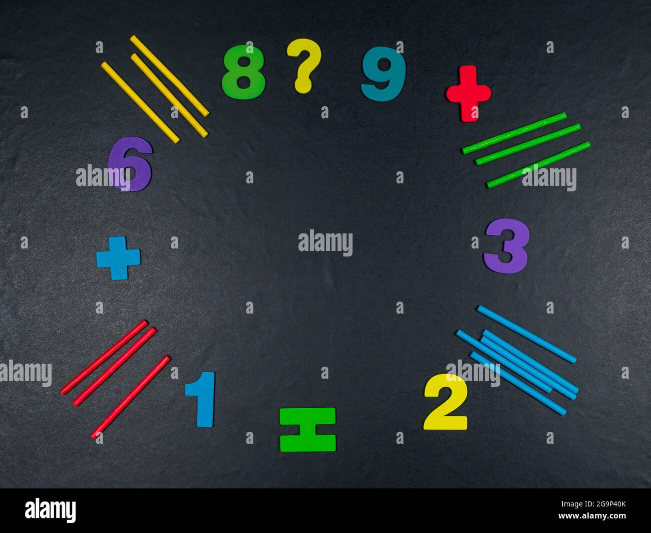 Multicolored colorful numbers, counting sticks, math signs on a ...