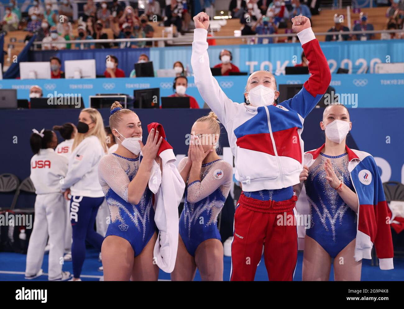 Tokyo, Japan. 27th July, 2021. Gymnasts of ROC celebrates after the ...