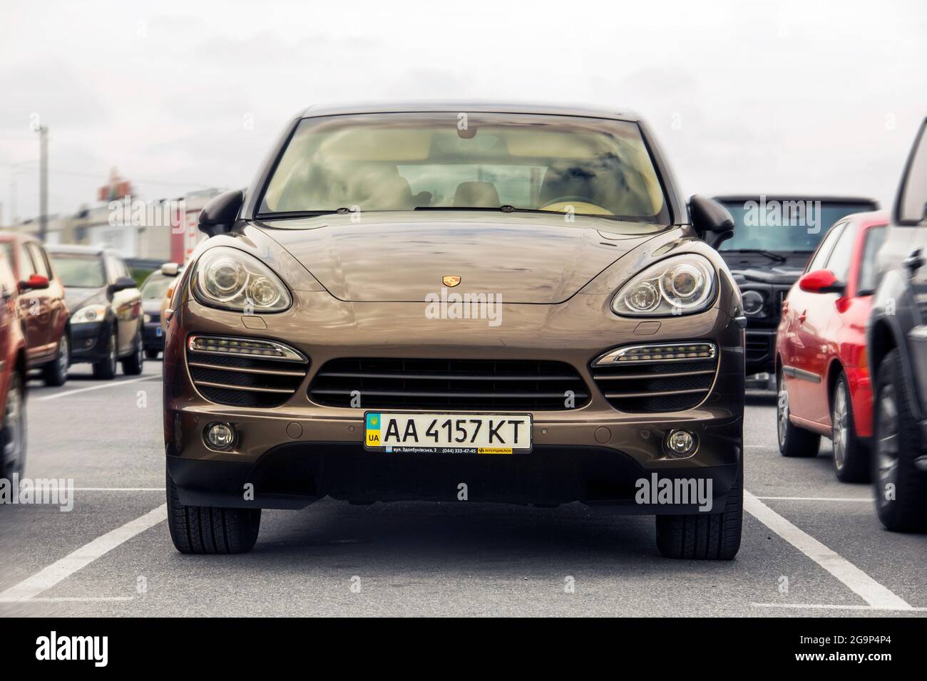 Kiev, Ukraine - May 19, 2020: Porsche Cayenne in the city. Parked car ...
