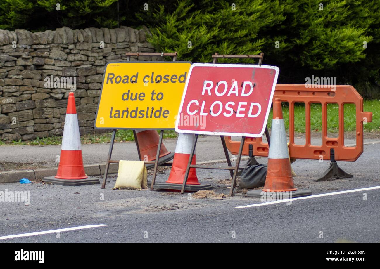Road Closed due to Landslide, Oxspring, UK Stock Photo - Alamy