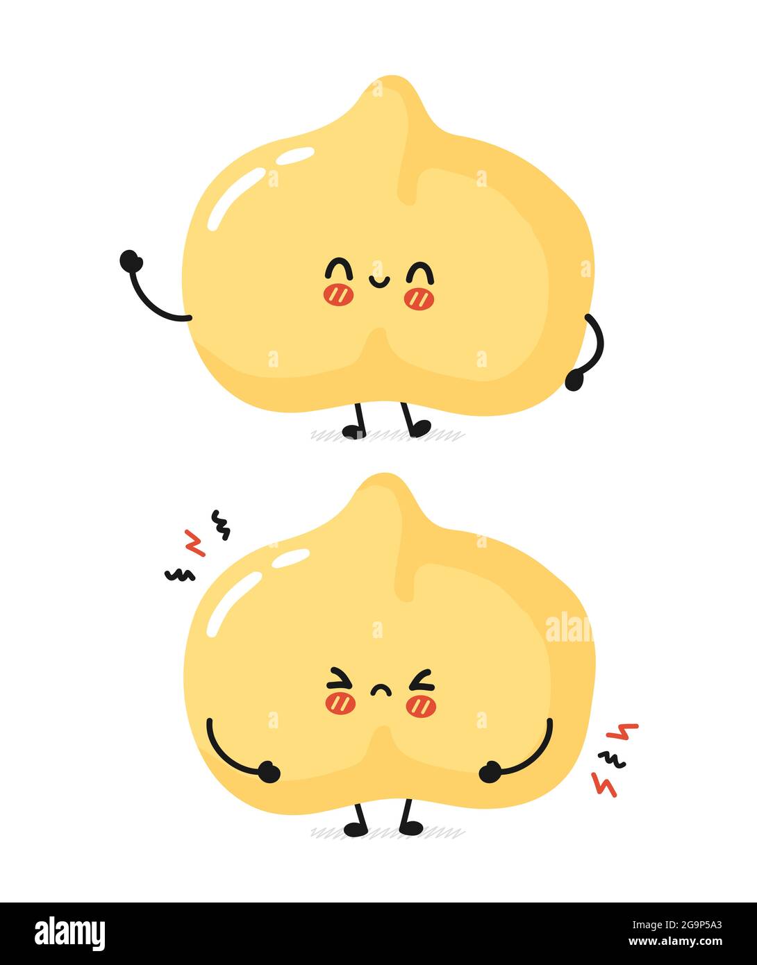 Cute funny sad and happy chickpea bean character. Vector flat cartoon ...