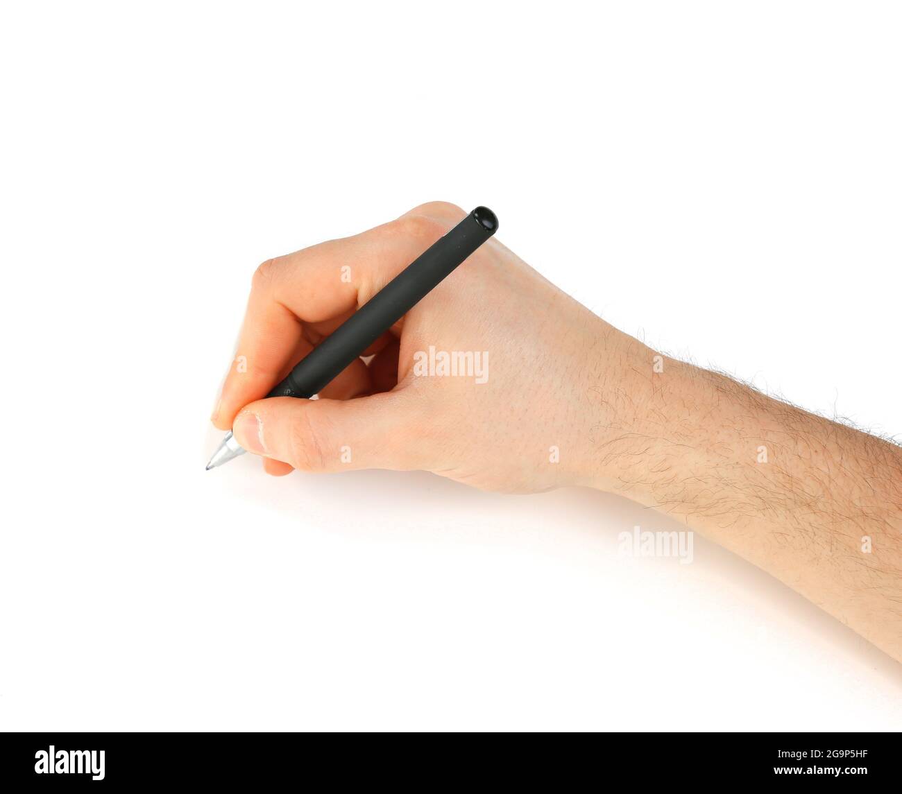 Male hand with pen isolated on white Stock Photo - Alamy