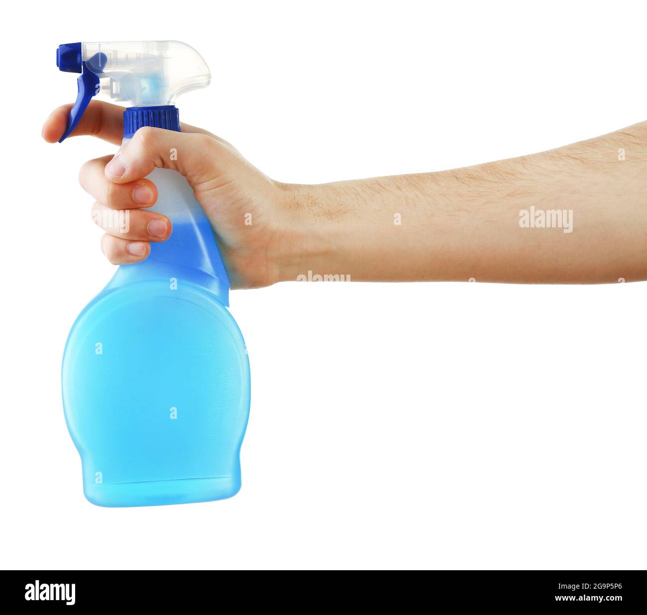 Male hand with sprayer isolated on white background Stock Photo - Alamy