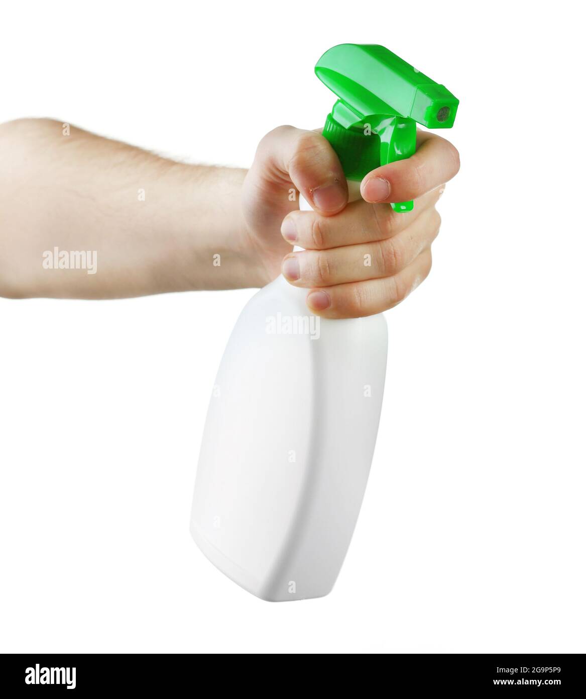 Male hand with sprayer isolated on white background Stock Photo - Alamy