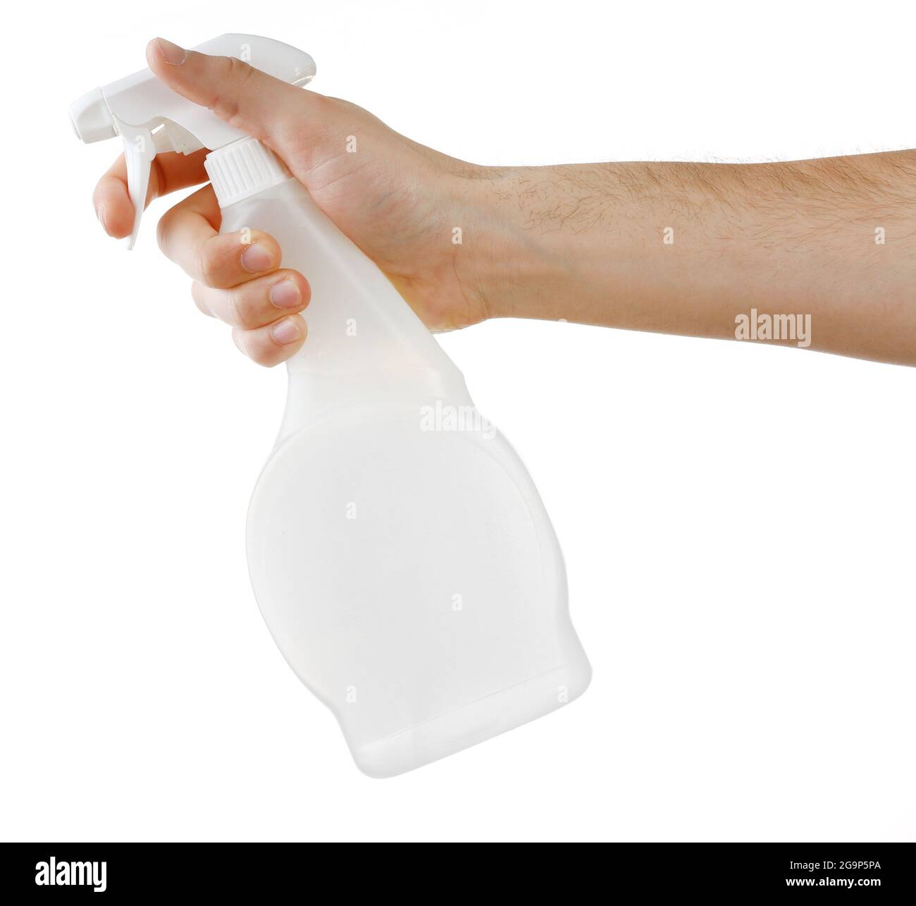 Male hand with sprayer isolated on white background Stock Photo - Alamy