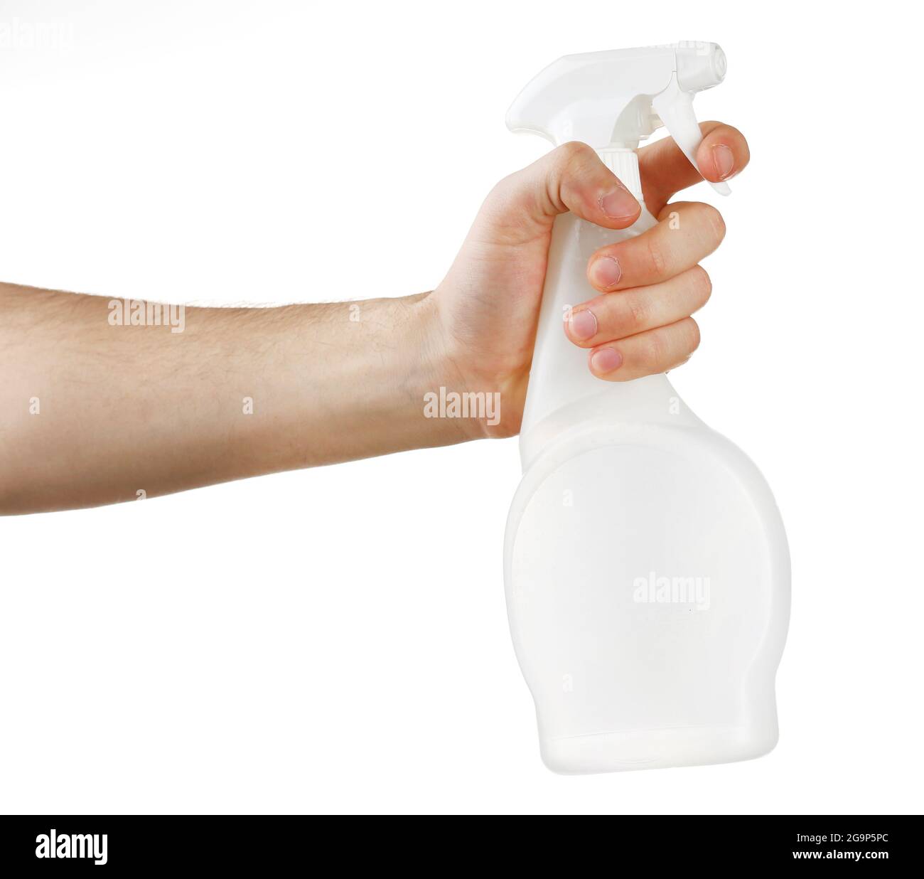 Male hand with sprayer isolated on white background Stock Photo - Alamy