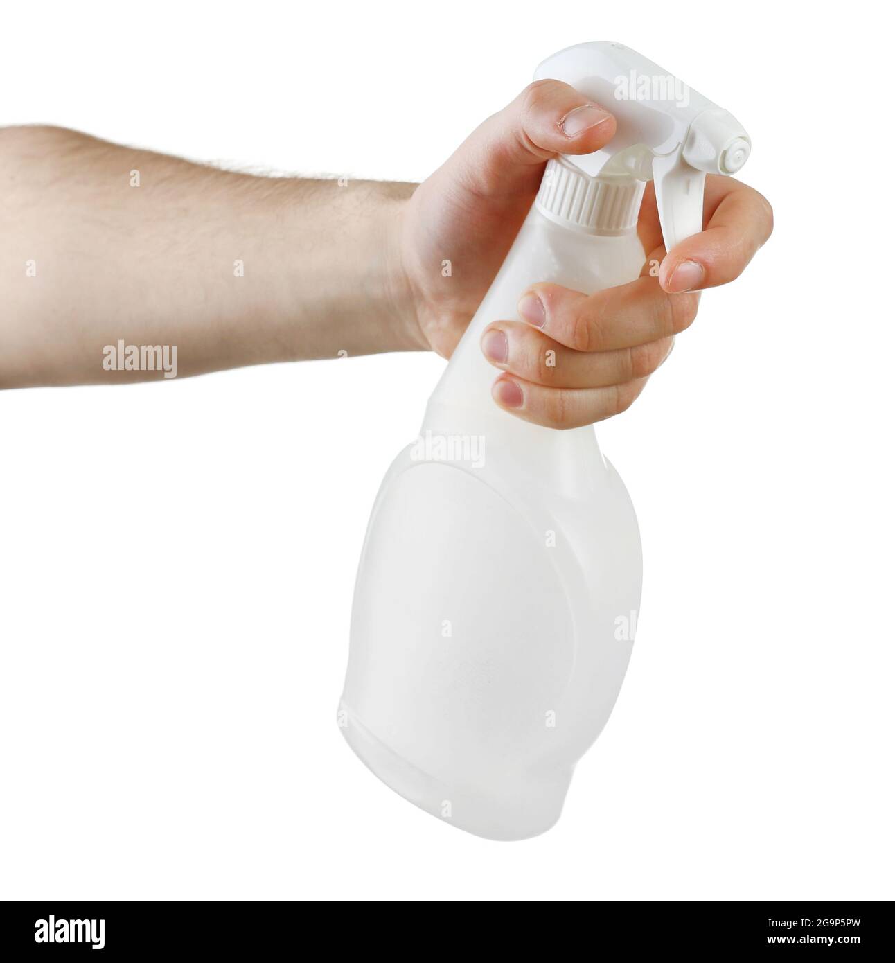 Male hand with sprayer isolated on white background Stock Photo - Alamy