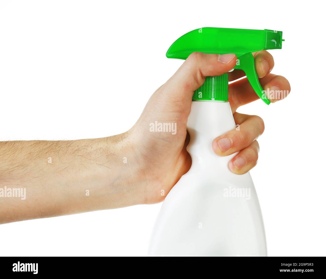 Male hand with sprayer isolated on white background Stock Photo - Alamy