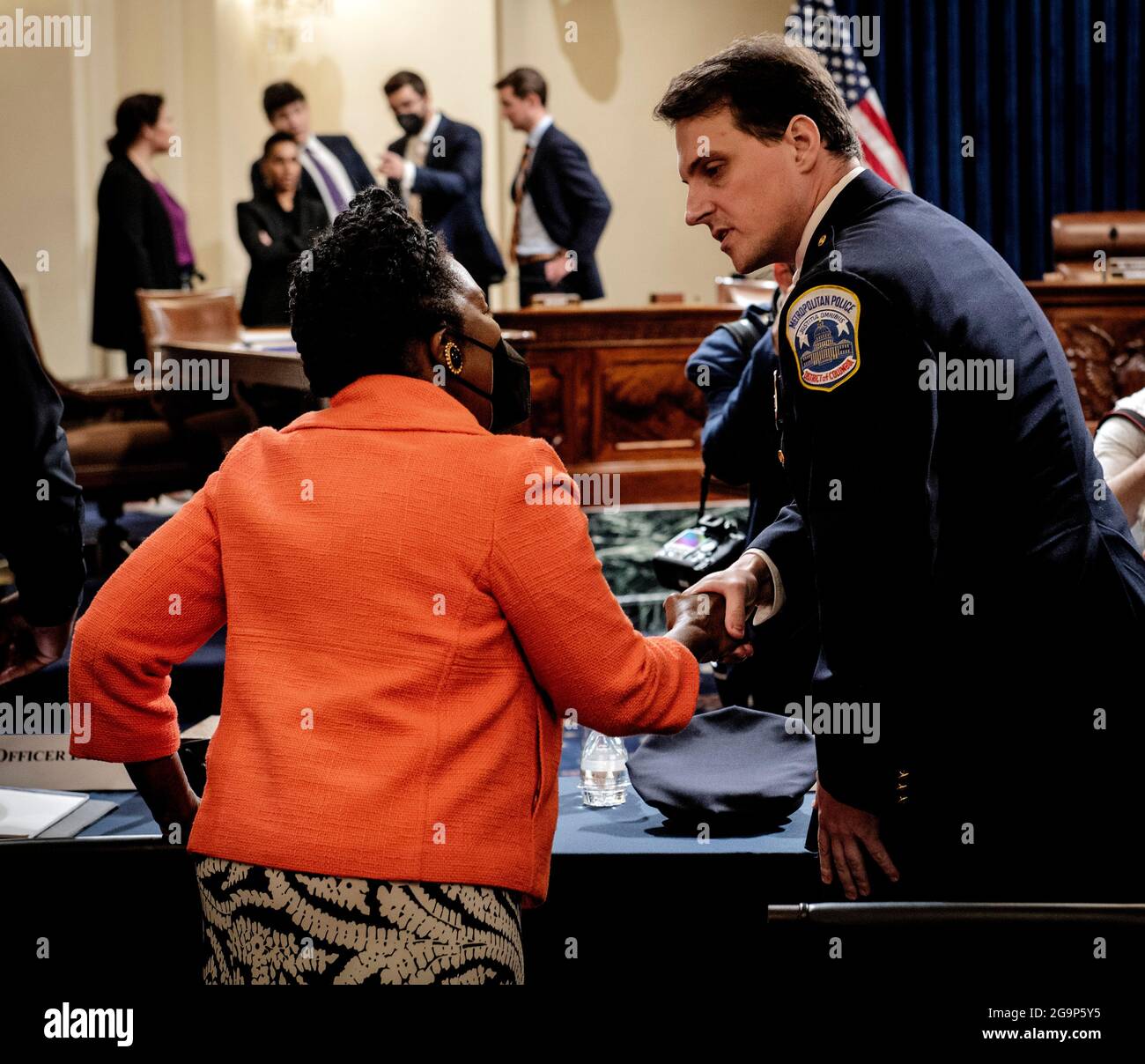 WASHINGTON, DC - JULY 27: Rep. Sheila Jackson-Lee(D-TX) greets officer ...