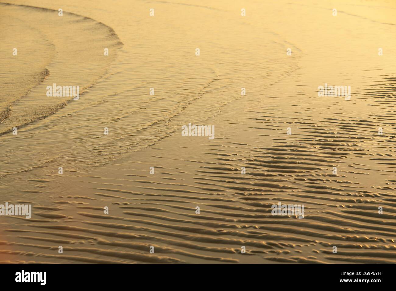 Sand waves texture with water on the sea beach. Yellow sand texture for ...